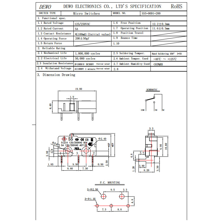 uxcell 4PCS KW4-3Z-3 Micro Limit Switch SPDT NO NC 3 Terminals Momentary Short S - 微动开关-东莞市德沃电子 ...